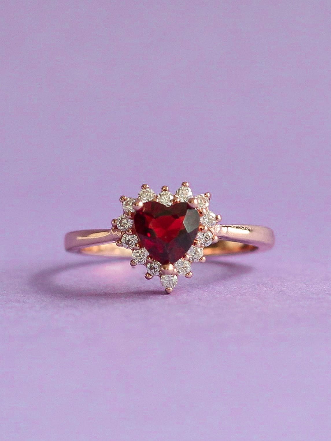 Bleeding Heart Ring 14k Rose Gold Plated Sterling Silver Garnet Promise ...