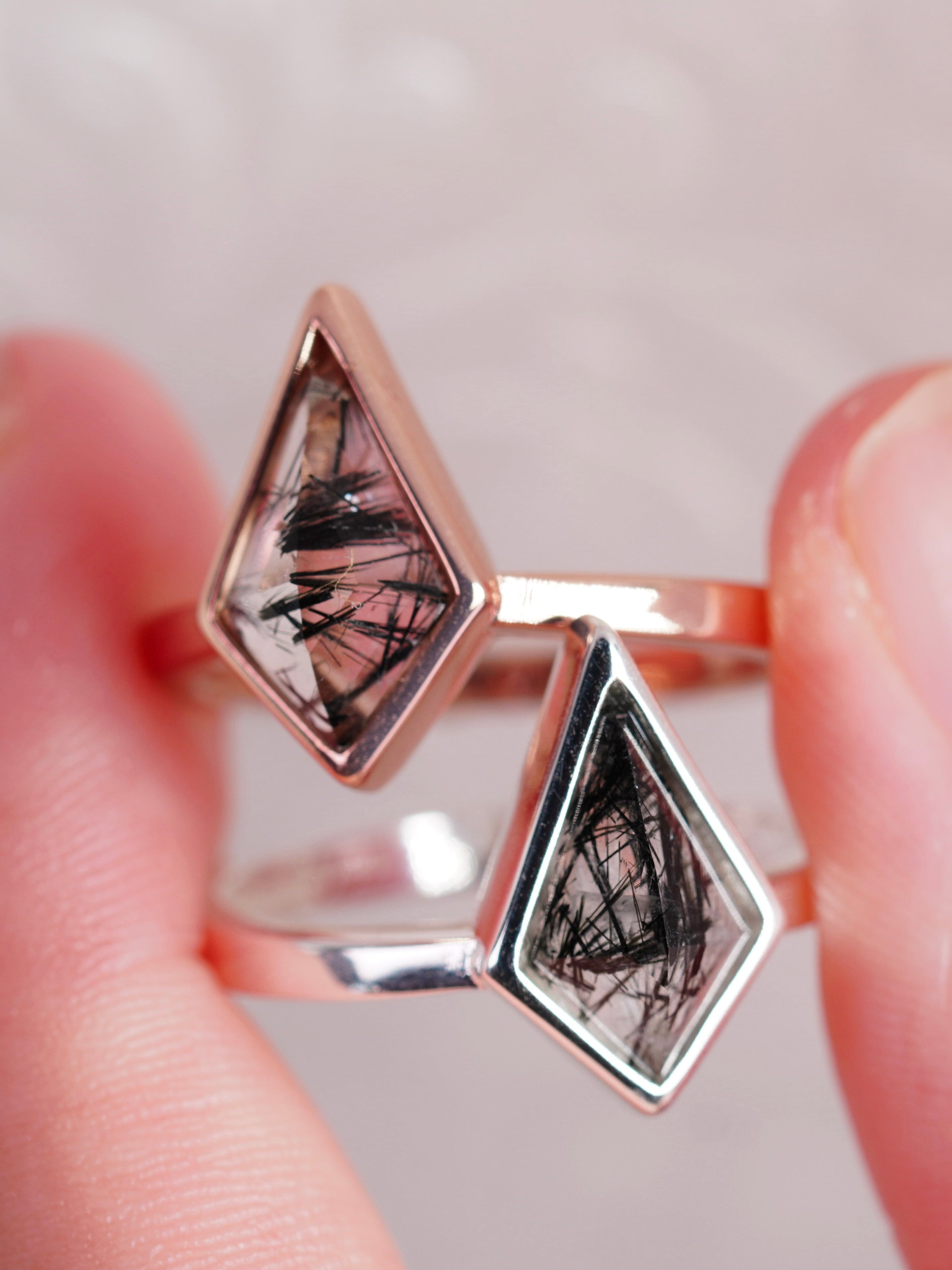 Tempest Ring 14k Rose Gold Plated Black Rutilated Quartz Gothic Dark ...