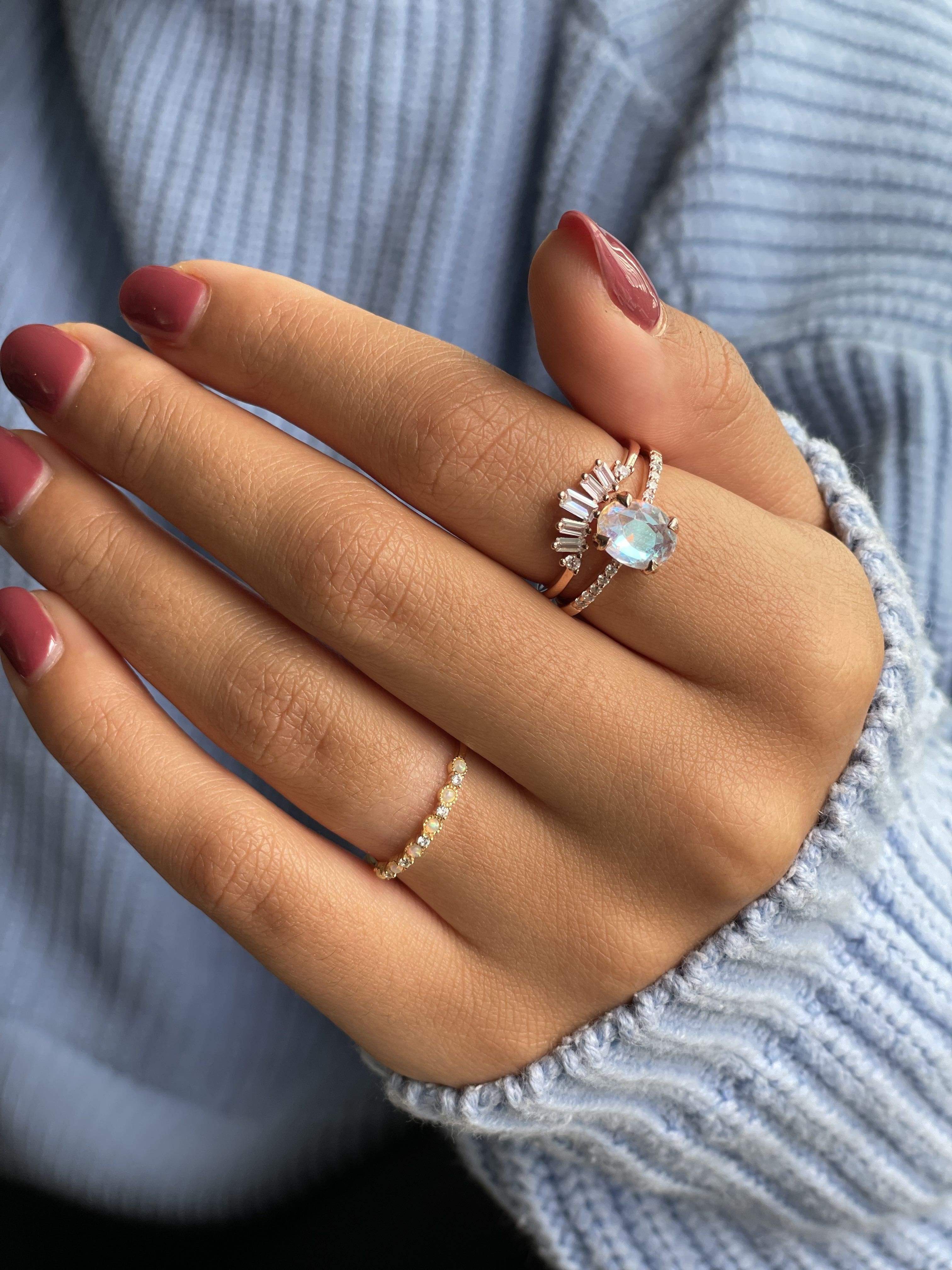 Arc Ring 14k Rose Gold Plated Sterling Silver Stacking Ring Art Deco ...