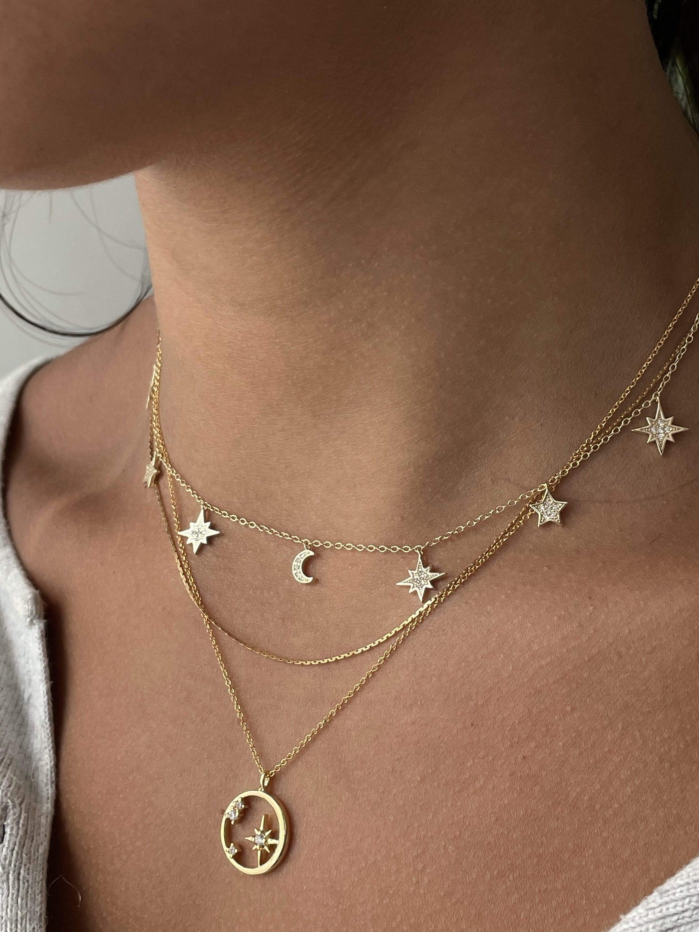 Gold Sparkling Celestial Charm Necklace 14k Gold Filled Layering gold-sparkling-celestial-charm-necklace-14k-gold-filled-layering